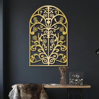 Generic Rustikale Wanddekoration aus Metall in Schwarz mit Bogenfenster, Vintage-Stil, Lange, vertikale, Moderne Wanddekoration aus Metall, rustikale Bogenfen