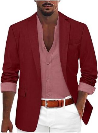 Generic Vestes de costume l&eacute;g&egrave;res pour homme, blazer d&eacute;contract&eacute;, coupe ajust&eacute;e, manteaux de sport &agrave; un bouton, Rouge, XXL