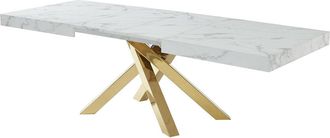 Vente-Unique Esstisch ausziehbar - 6 bis 10 Personen - MDF & Metall - Marmor-Optik Wei&szlig; & Goldfarben - CATONAV