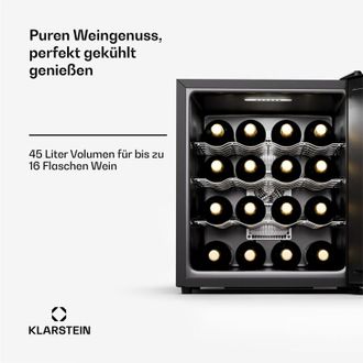 Klarstein Klarstein Freistehender Weink&uuml;hlschrank, 1 Zonen Getr&auml;nkek&uuml;hlschrank Klein, Kleiner Weinschrank, Wein-K&uuml;hlschrank mit Glast&uuml;r, Leiser