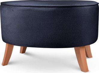 MG Design Ovaler Samt-Hocker 62 x 72 cm in Marineblau mit Holzbeinen - Gepolsterter Fu&szlig;hocker f&uuml;r Wohnzimmer oder Schlafzimmer