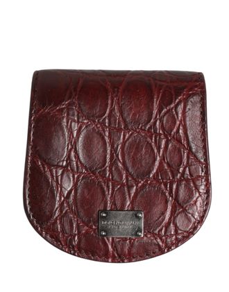 Dolce & Gabbana Mens Burgundy Exotic Skin Condom Case Holder Pocket Wallet Caiman Leather