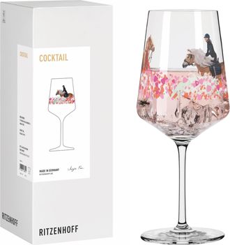 Ritzenhoff 8084012 Cocktail Glas 500 ml, Serie Reitgold - Anja Fee Edition mit eleganter Pferdeszene und farbenfrohen Akzenten - Made in Germany