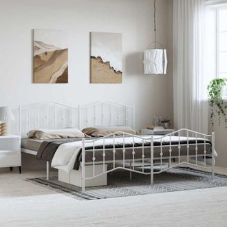 vidaXL Bettgestell mit Kopf- und Fu&szlig;teil Metall Wei&szlig; 183x213 cm vidaXL