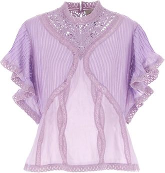 Farm Rio Farm Rio, Femme, Blouses et Chemises, Violet, Taille: 36 FR Blouse en coton &agrave; col montant