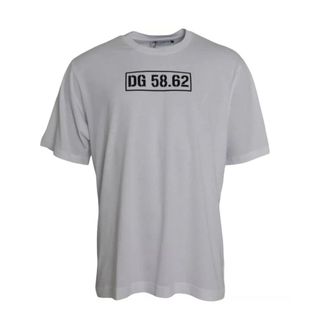 Dolce & Gabbana Homme, Tops, Blanc, Taille: XL T-shirt authentique avec logo imprimé