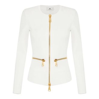 Elisabetta Franchi Femme, Vestes, Blanc, Taille: 42 FR Gilet en maille Punto Stoffa