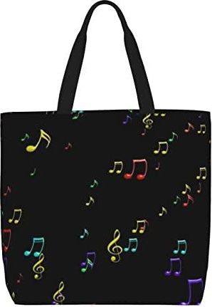 Generic Sac De Courses Notes De Musique Color&eacute;es Sac Fourre Tout Femme Avec Poign&eacute;es De Grande Capacit&eacute; Sacs En Toile Pour Femmes, Pour Tous Les Jours, &Eacute;cole,