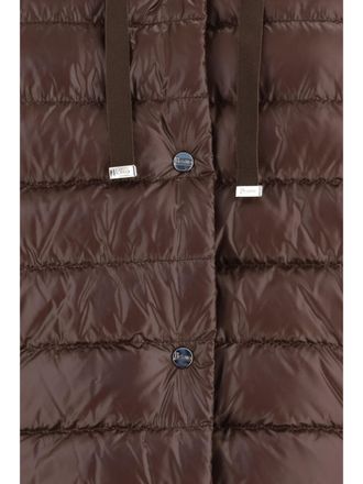 Herno Womens Down Jacket With Wool Sleeves Dark Brown Outer: Polyester Puffer