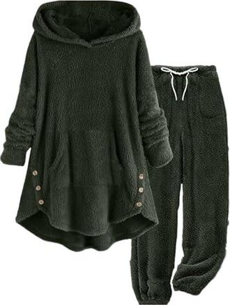 Generic Pyjama Femme Ensemble 2 Pi&egrave;ces de Pyjamas en Peluche Grandes Tailles Surv&ecirc;tement Femmes Ensemble 2 Pi&egrave;ces Doublure en Polaire Sweat &agrave; Capuche et Panta