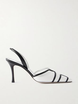 Manolo Blahnik Escarpins &Agrave; Brides Arri&egrave;re En Cuir Bicolore Sarto 90 - Blanc
