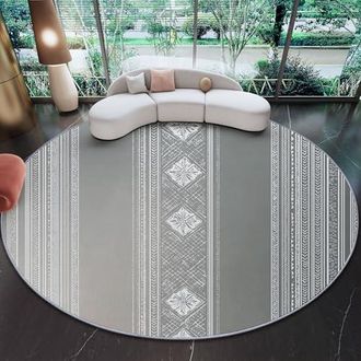 Generic Tapis Rond de Salon Luxe Rayures géométriques minimalistes pour Salle à Manger Bureau Lavable en Machine et Poil Court 120 cm (Round) Tapis Chambre av