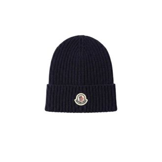 Moncler unisex, Accessoires, Bleu, Taille: M Bonnet c&ocirc;tel&eacute; en M&eacute;rinos