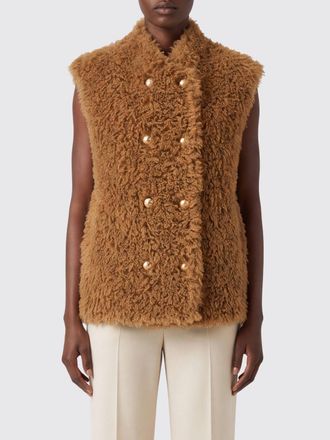 Twinset Gilet crois&eacute; en shearling synth&eacute;tique avec col montant et design sans manches