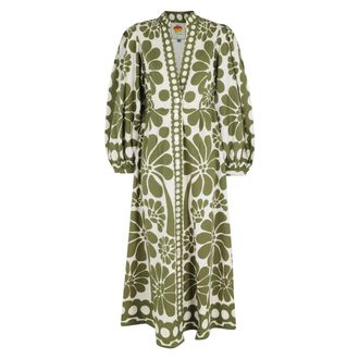 Farm Rio Palermo Kleid mit Knopfleiste und Puff&auml;rmeln - - Dresses - Damen - Gr&uuml;n - XS