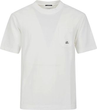 C.P. Company C.p. Company, Homme, Tops, Blanc, Taille: M T-shirt &agrave; Manches Courtes Teint en Pigment Piqu&eacute; 24/1