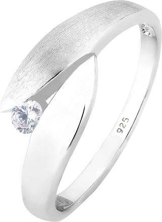 Elli Damen-Ring Solitär Zirkonia Blatt Fassung silber 925 weiß Gr. 52 (16.6) 06400797