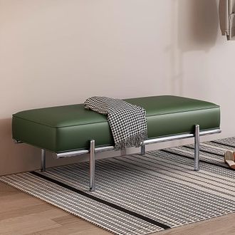 Generic Moderne Eingangsbank Aus Metall - Lange Bank Mit Kunstlederpolsterung for Eingangsbereich, Schlafzimmer, Wohnzimmer Und Esszimmer(Green,100x44.5x40cm(