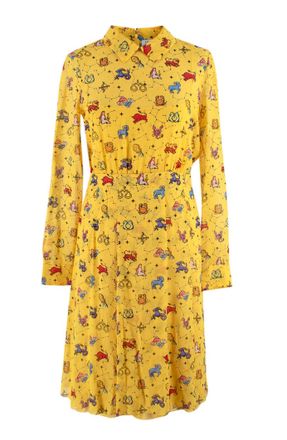 Dior Yellow Pixel Zodiac Pattern Silk Midi Dress Size XS
