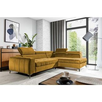 Fun M&ouml;bel Ecksofa Schlafsofa Sofa agnesa Stoff Salvador Honiggelb Ottomane Rechts