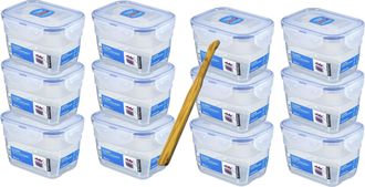 LocknLock Lock&Lock Frischhaltedosen-Set 12-teilig gleiche Deckel (4x 550ml-Box, 4x 800ml-Box, 4x 1L-Box) stapelbar, leer ineinander schachtelbar und SeleXions 