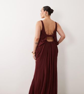 Asos Curve ASOS DESIGN Curve robe longue drap&eacute;e style blouson avec dos nu en chocolat chaud-Marron