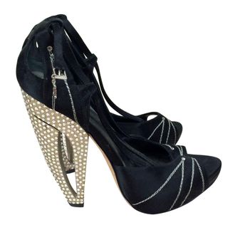 Dior Christian Dior Black Silk Crystal Heel Size 39