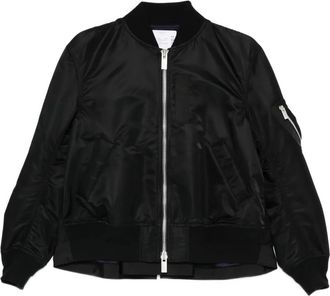 sacai pleat-detail bomber jacket - Schwarz