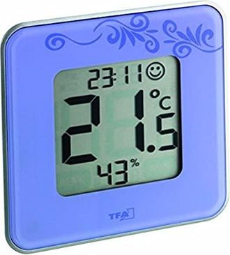 TFA Dostmann Style Digitales Thermo-Hygrometer, Innentemperatur, Luftfeuchtigkeit, Komfortzonen, f&uuml;r EIN gesundes Raumklima, (L) 105 x (B) 14 (41) x (H) 105 mm