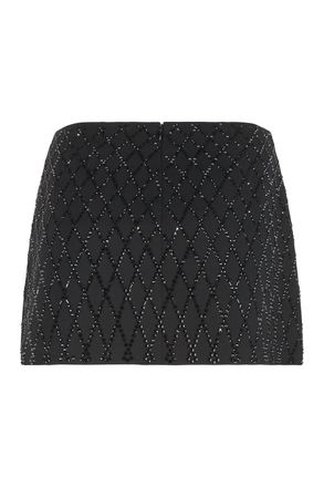 Pinko Womens Miniskirt Memory Black With Rhinestones Polyester Skirt