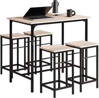 SoBuy Essgruppe Esstisch Set 5-teilig Bartisch mit 4 St&uuml;hlen, platzsparendes K&uuml;chentisch Set f&uuml;r Esszimmer Balkon Garten Kompakt & Modern f&uuml;r kleine R&auml;ume W
