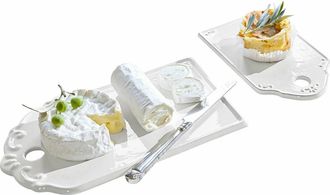 Loberon Servierplatte 2er Set Jette, aufwendige Handarbeit, sch&ouml;ner Unikat-Charakter, mit verspielten Details, Tischaccessoires, Geschirr, Steingut, antikwei&szlig;