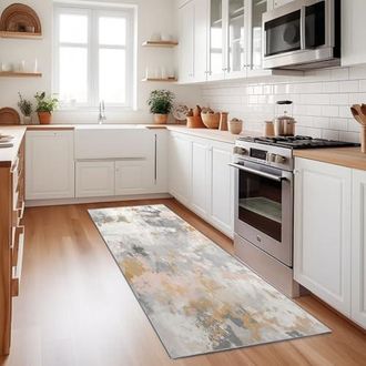 Generic Tapis de Couloir R&eacute;tro Nostalgique Tie-Dye Blocs De Couleur - Gris Lavable Tapis de Couloir pour Interieur Chambre &agrave; Coucher Buanderie, 65 x 240 cm Lo