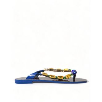 Dolce & Gabbana Blaue Ledersandalen Flach Eleganter Stil - - Shoes - Damen - Blau - 35 1/2 EU