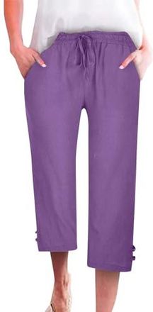 Generic Pantalon L&eacute;ger Femme Fluide en Lin &Eacute;t&eacute; Ample en Lin Respirant et Ample pour Femmes Pantalon D&eacute;contract&eacute; avec Poche Lat&eacute;rale et Fente pour Les Pieds L&eacute;
