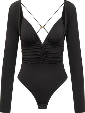 Elisabetta Franchi Femme, Tops, Noir, Taille: 38 FR Body en jersey cr&ecirc;pe avec drap&eacute;