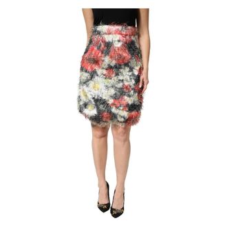 Dolce & Gabbana Femme, Jupes, Multicolore, Taille: 40 FR Floral Textured Faux Fur Pencil Skirt