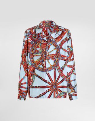 Dolce & Gabbana Hemd Aus Seidentwill Mit Carretto-print - Mann Hemden Multicolor 38