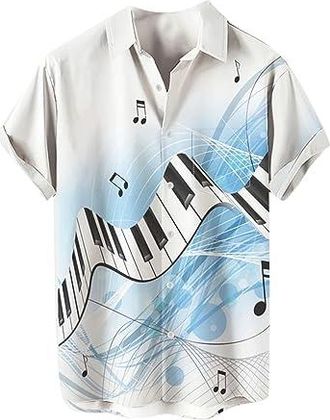 Keephen Chemise hawa&iuml;enne pour Hommes Touches de Piano Imprimer Manches Courtes Revers Chemise Casual Button Down Beach Top Chemises de Vacances d&eacute;t&eacute;