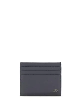 Ferragamo Mens Card Holder Gancini New Navy Calf Leather Umbrellas Accessory