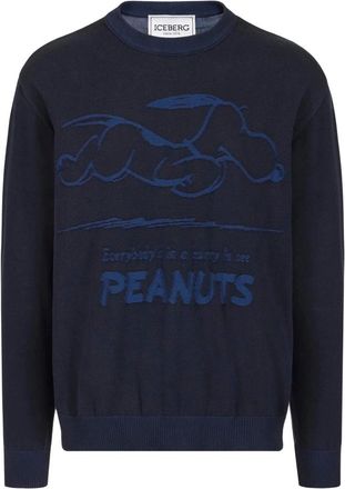 Iceberg Homme, Pulls, Bleu, Taille: M Pull classique en coton ras du cou avec motif Peanuts