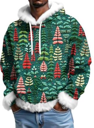 Generic Sweat à capuche pour homme - Sweat à capuche de Noël pour homme - Avec Père Noël et bordure en fourrure synthétique - En polyester - Pour lhiver et le