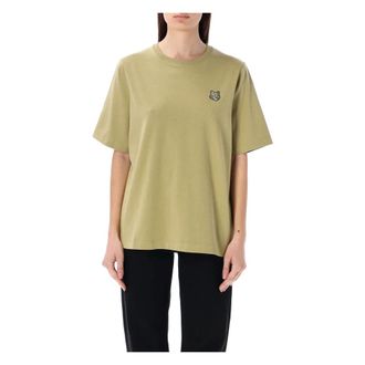 Maison Kitsuné Femme, Tops, Beige, Taille: 38 FR T-shirt Confort avec Écusson Tête de Renard Audacieuse