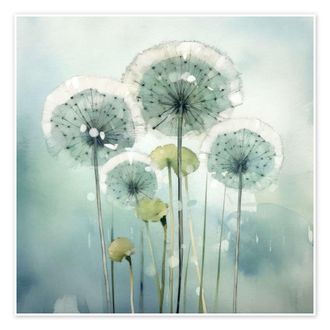 Posterlounge Fliegende Samen - Abstrakter L&ouml;wenzahn Poster von UtArt 70 x 70 cm Petrol Wandbilder Wanddeko