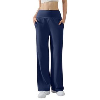 Generic Pantalon de yoga taille haute &agrave; jambes larges avec poches, pantalon d&eacute;contract&eacute; doux et extensible &agrave; enfiler, pantalon respirant, pantalon de gym et d