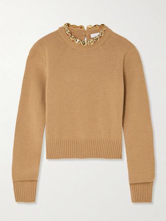 Paco Rabanne Pull En Laine Et Cachemire Mélangés À Cotte De Mailles - Marron