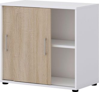 Möbelando Schiebetürenschrank Aktenschrank Büroschrank Beistellschrank Büro Hamburg I Sonoma-Eiche/weiß