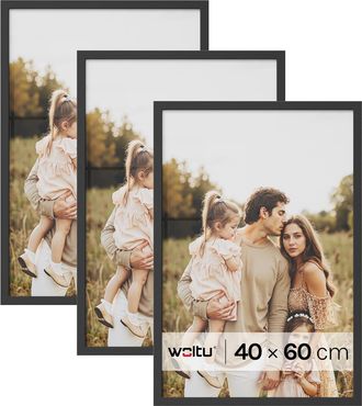 Woltu Bilderrahmen 40x60 cm | Schwarzer MDF Holz Fotorahmen mit Passepartout | 3er Set Holzrahmen mit bruchsicherem Acrylglas | Rahmen zum Aufh&auml;ngen & Aufst