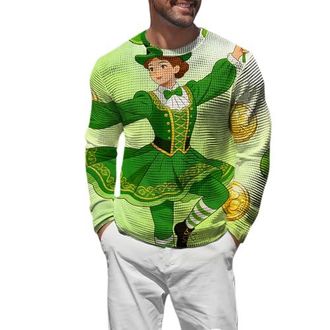 Generic Chemise de la Saint-Patrick pour homme - Chemise gaufr&eacute;e amusante - L&eacute;ger et respirant - Col rond - Manches longues - Confortable - Doux au toucher, j