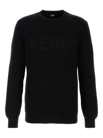 Fendi pull nervur&eacute; &agrave; logo strass&eacute; - Noir